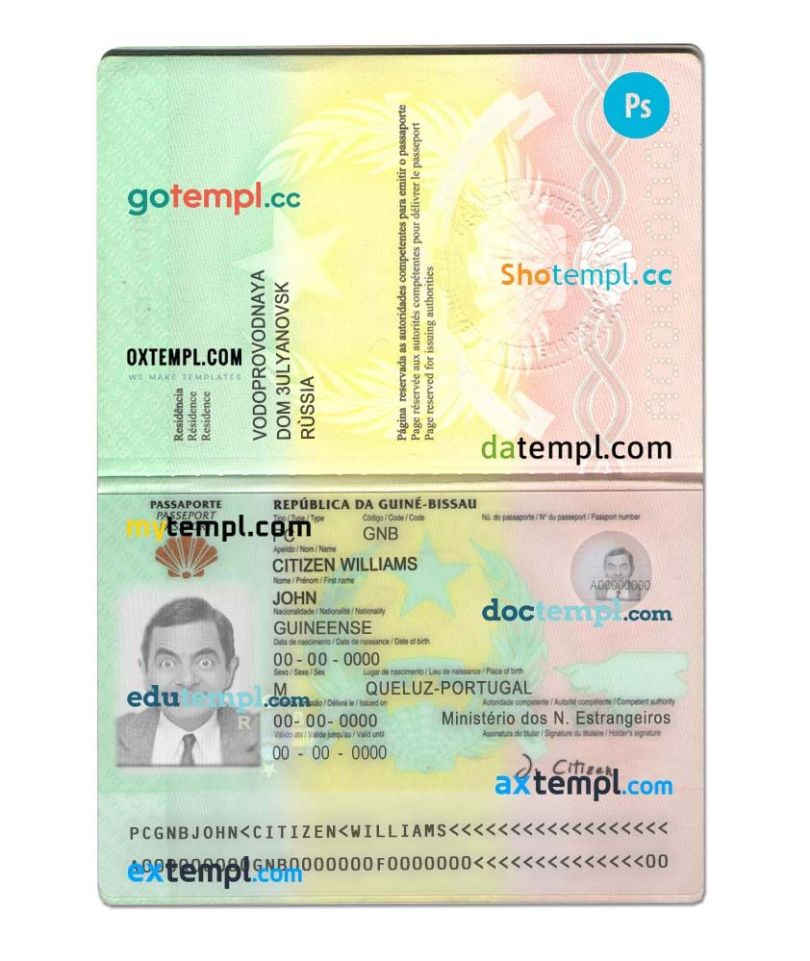Guinea Bissau passport editable PSD files, scan and photo-realistic ...