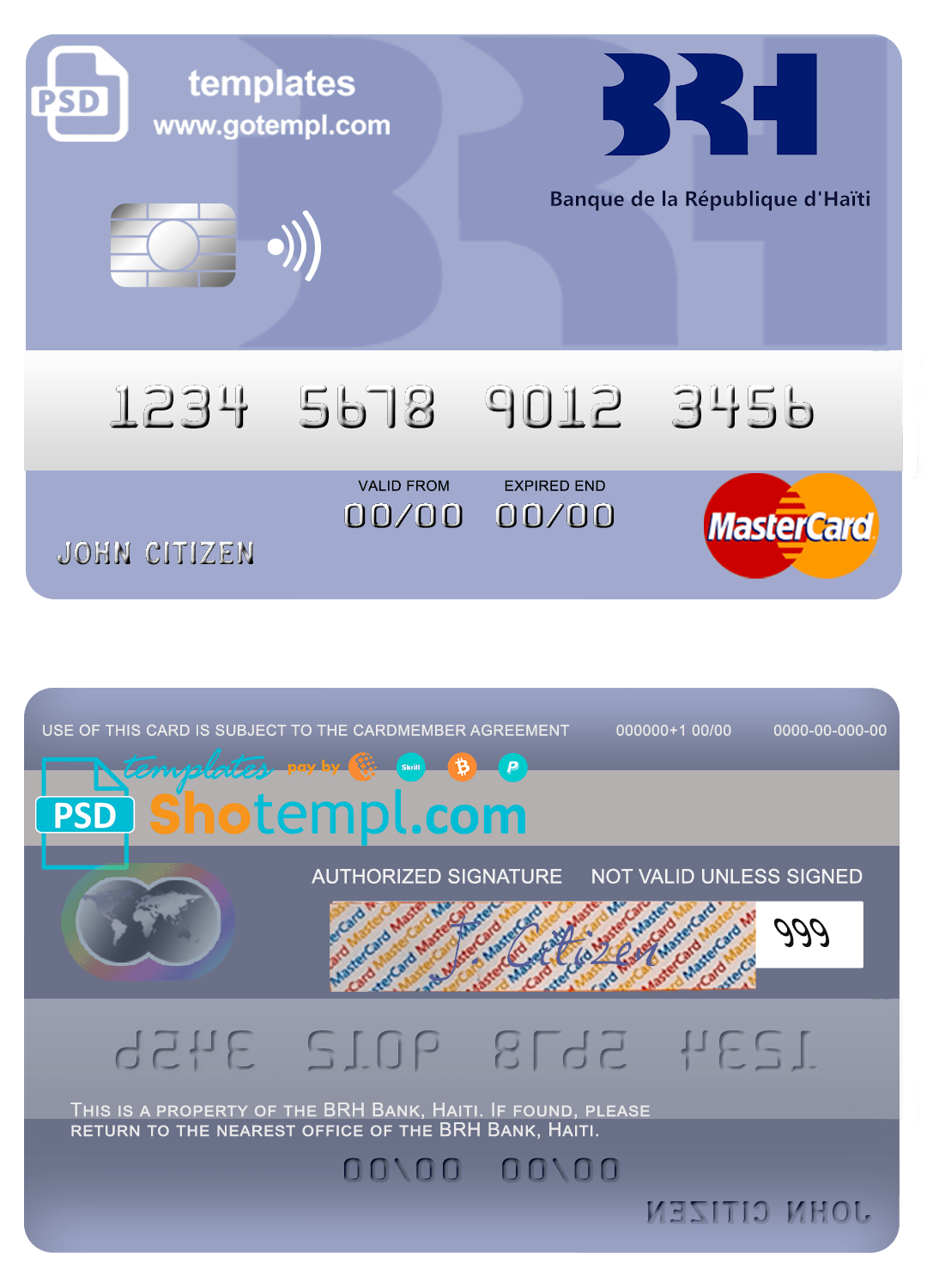 Haiti BRH bank mastercard template in PSD format, fully editable