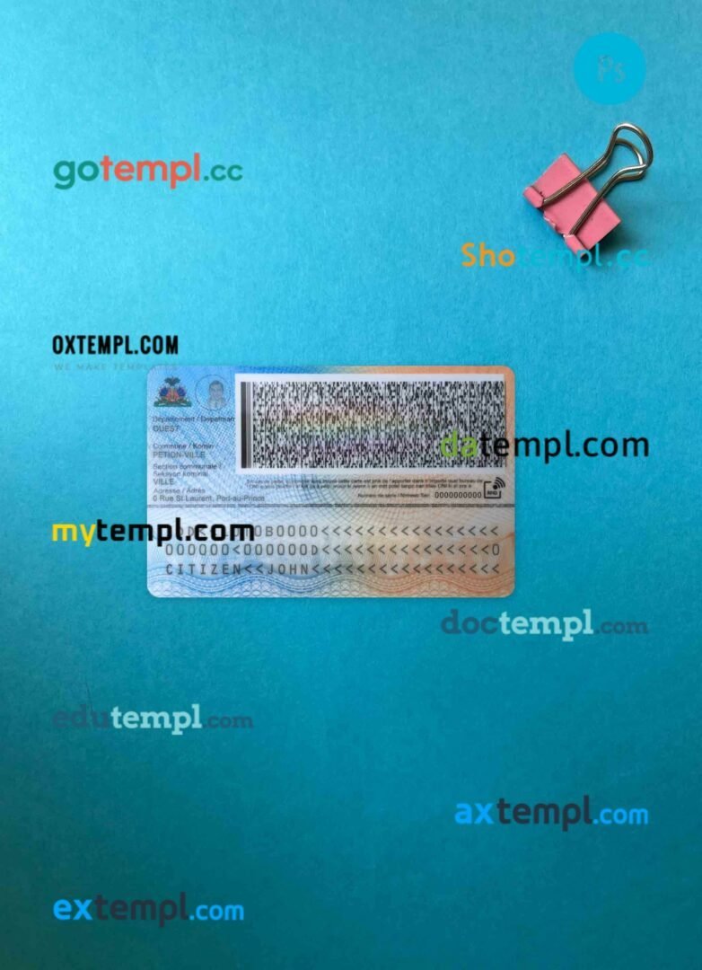 Haiti ID card editable PSD files, scan look and photo-realistic look, 2 ...