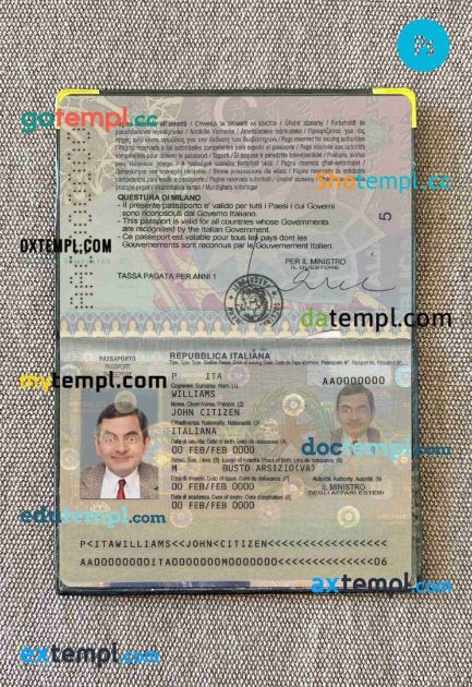 Italy passport PSD files, editable scan and photo-realistic look sample ...