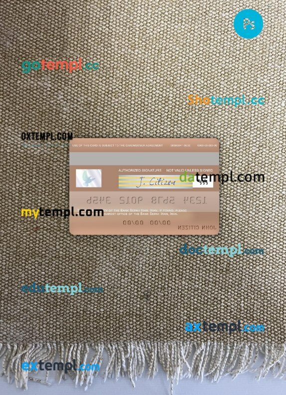 Iran Sepah Bank visa debit card PSD scan and photo-realistic snapshot ...