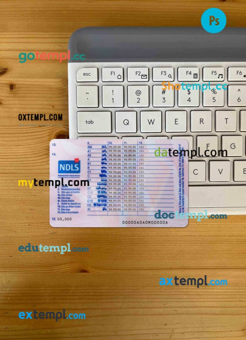 Ireland driving license editable PSD files, scan look and photo ...