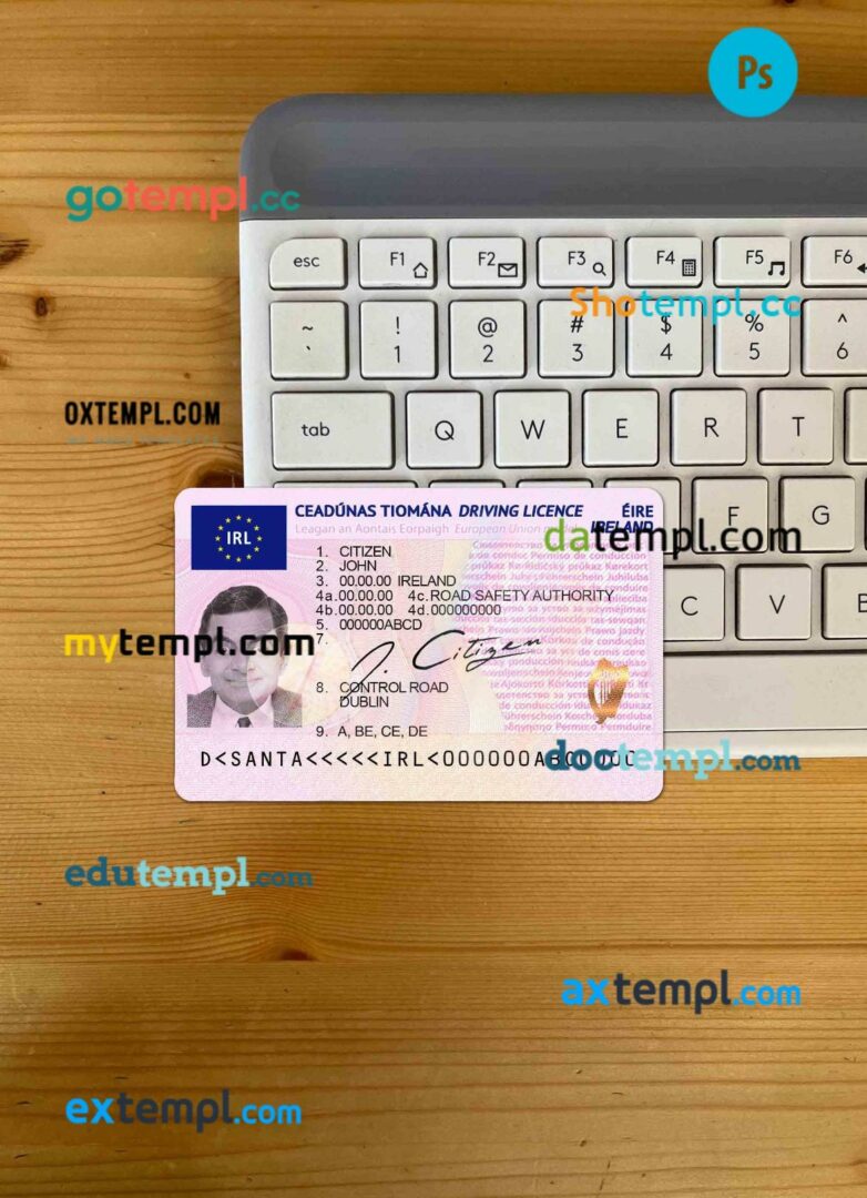Ireland driving license editable PSD files, scan look and photo ...