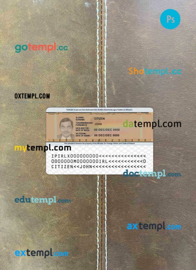 Ireland ID card editable PSDs, scan and photo-realistic snapshot, 2 in 1