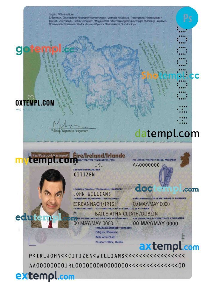 Ireland passport template in PSD format (+editable PSD photo look ...