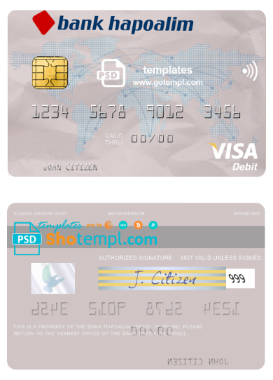 Israel Bank Hapoalim visa card template in PSD format, fully editable