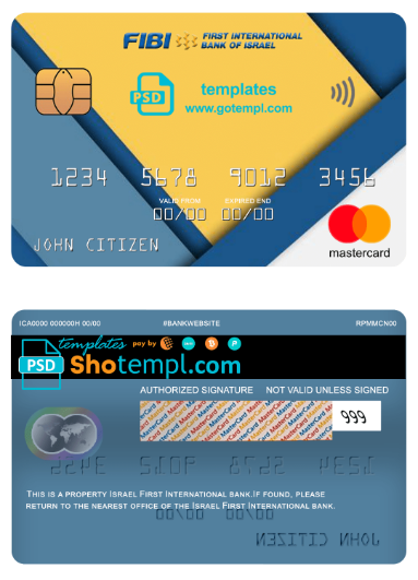 Israel First International bank mastercard, fully editable template in ...