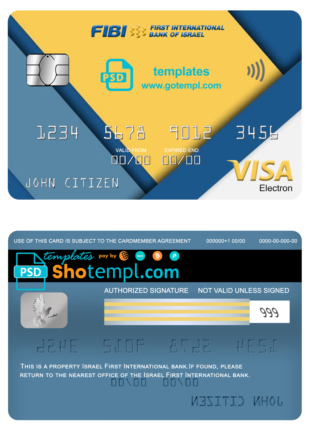 Israel First International bank visa electron card, fully editable ...