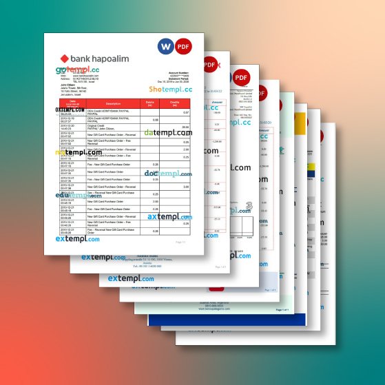 Israel bank statement 8 templates in one archive – with takeaway price
