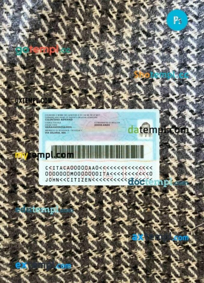 Italy ID card editable PSD files, scan look and photo-realistic look, 2 ...