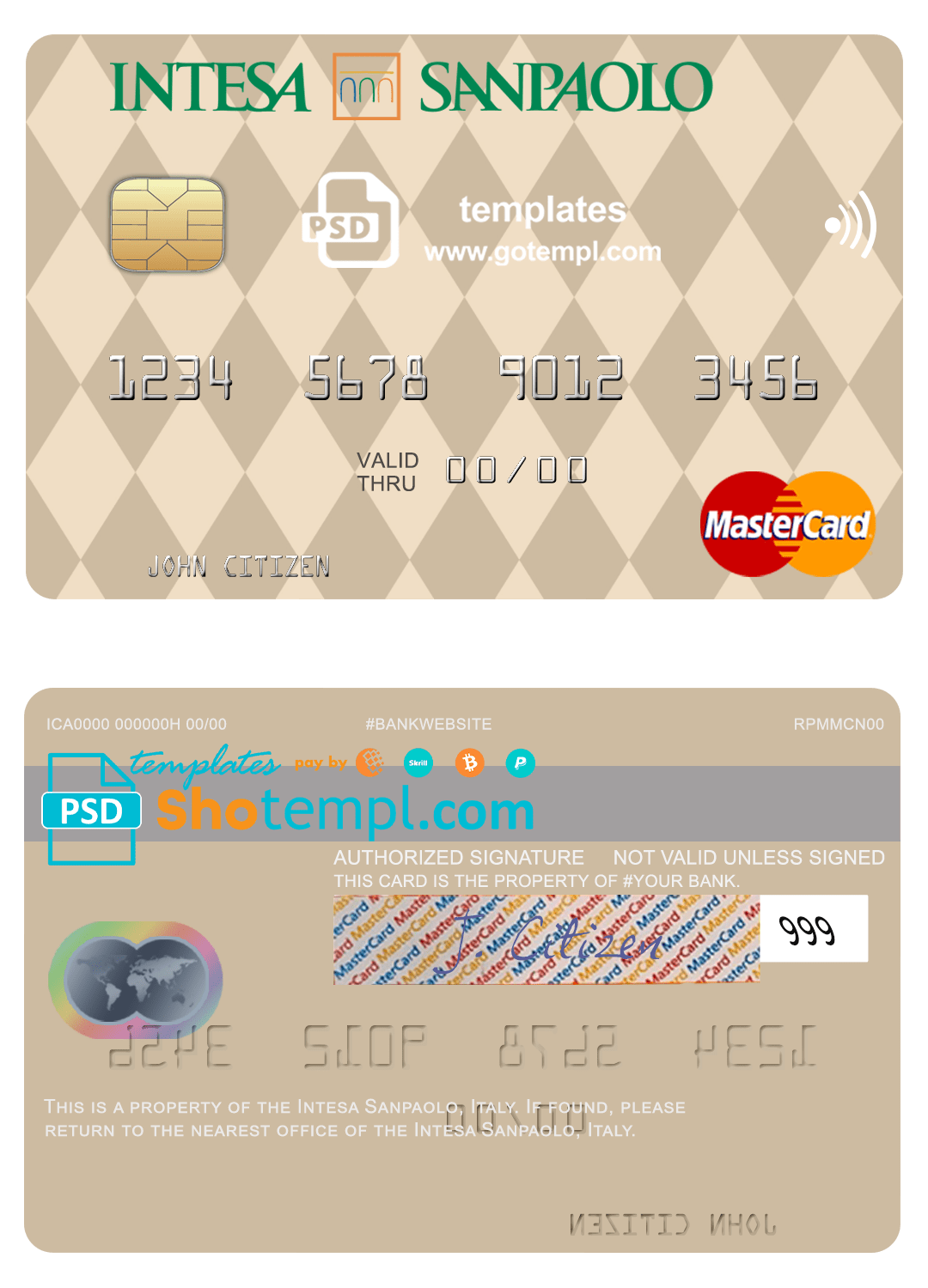 Italy Intesa Sanpaolo mastercard fully editable template in PSD format