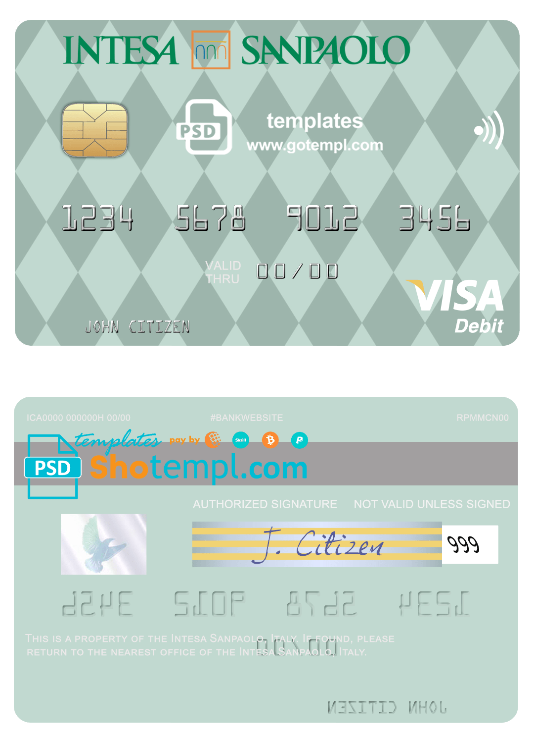 Italy Intesa Sanpaolo visa card fully editable template in PSD format