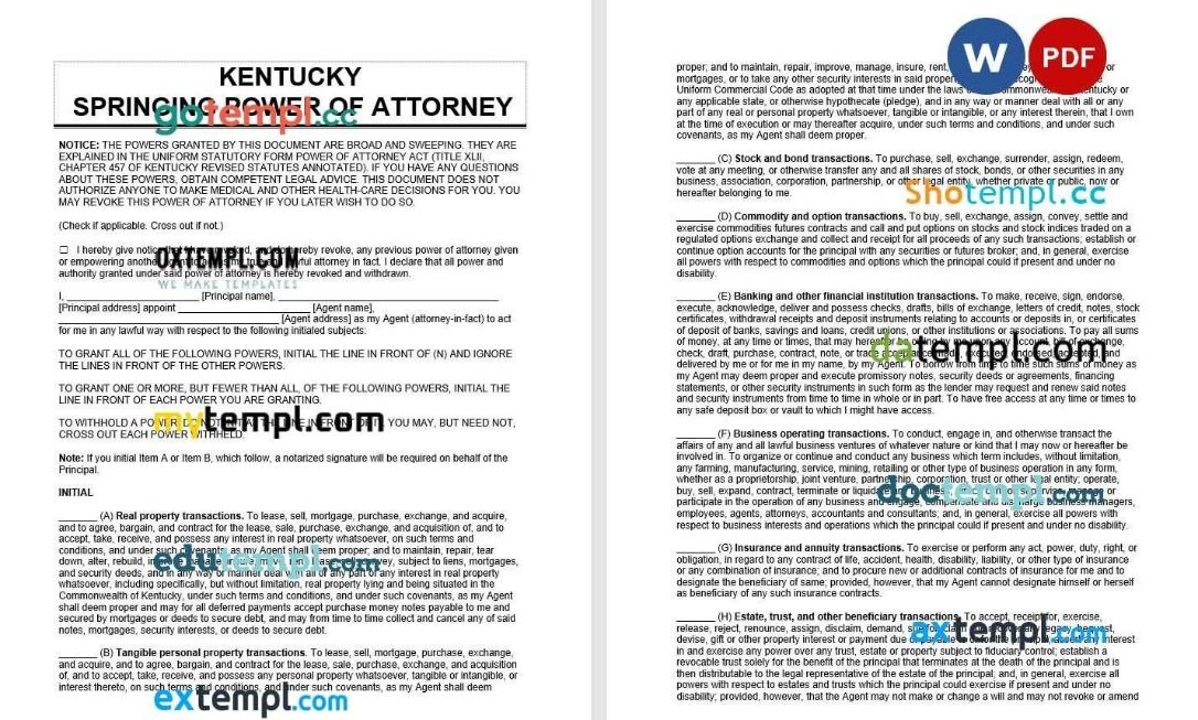 Kentucky Springing Power of Attorney example, fully editable