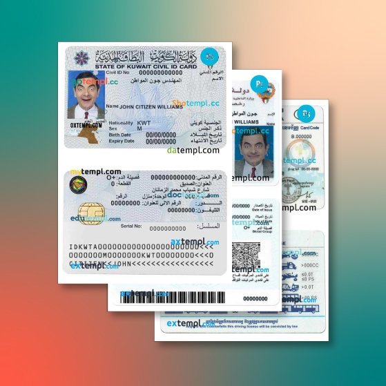 Kuwait identity document 3 templates in one collection – with price cut
