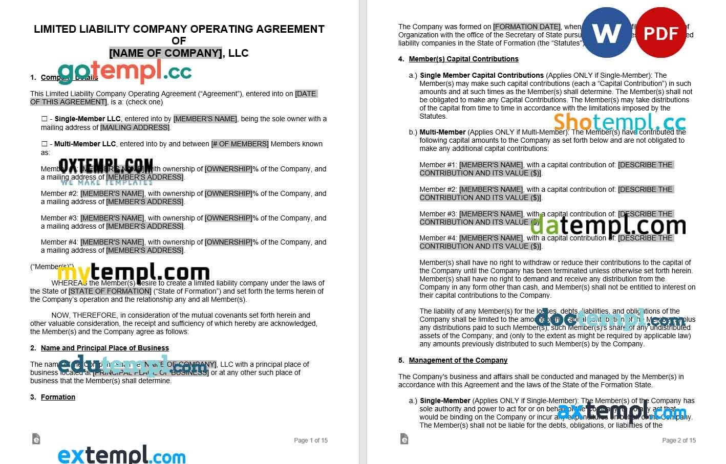 free LLC operating agreement template, Word and PDF format