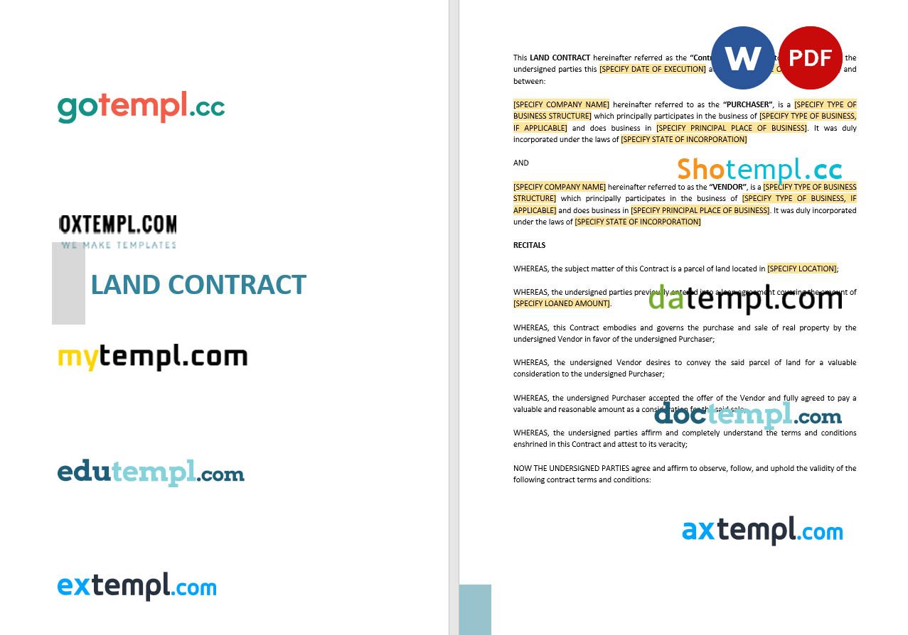 free land contract template, Word and PDF format – gotempl.cc