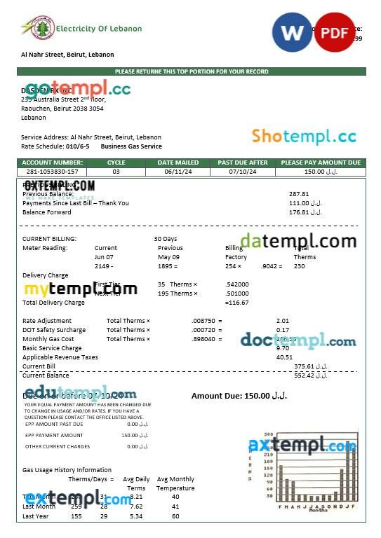 Lebanon Electricity of Lebanon business utility bill template in Word ...