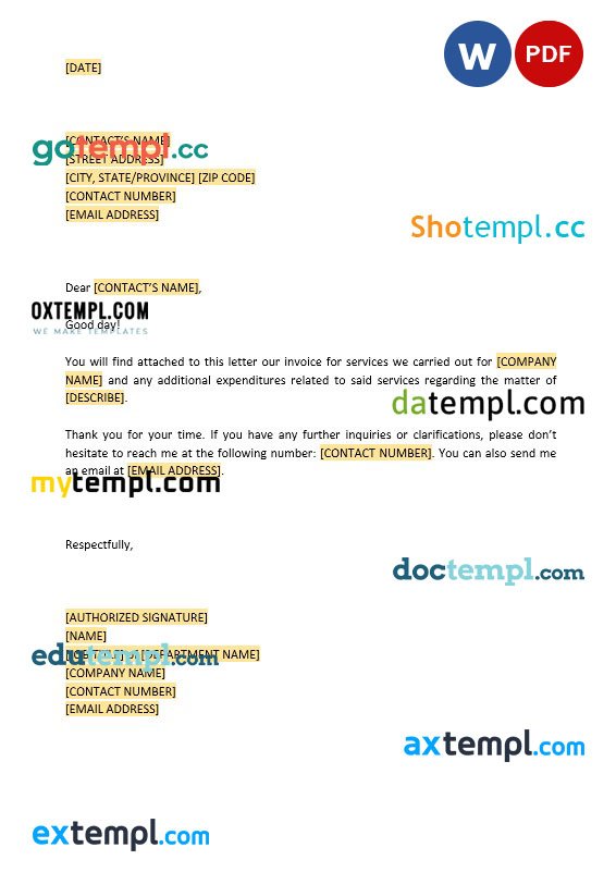 Letter to Customer Invoice Attached template in word and pdf format
