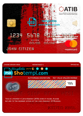 Libya Assaray bank (ATIB) mastercard, fully editable template in PSD format