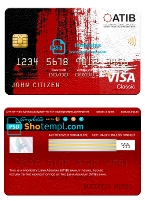 Libya Assaray bank (ATIB) visa classic card, fully editable template in ...