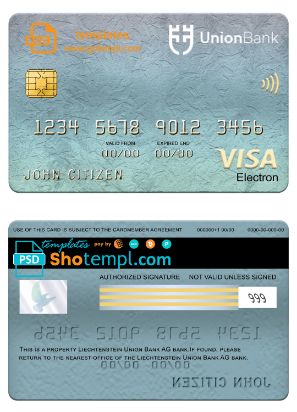 Liechtenstein Union bank visa electron card, fully editable template in ...