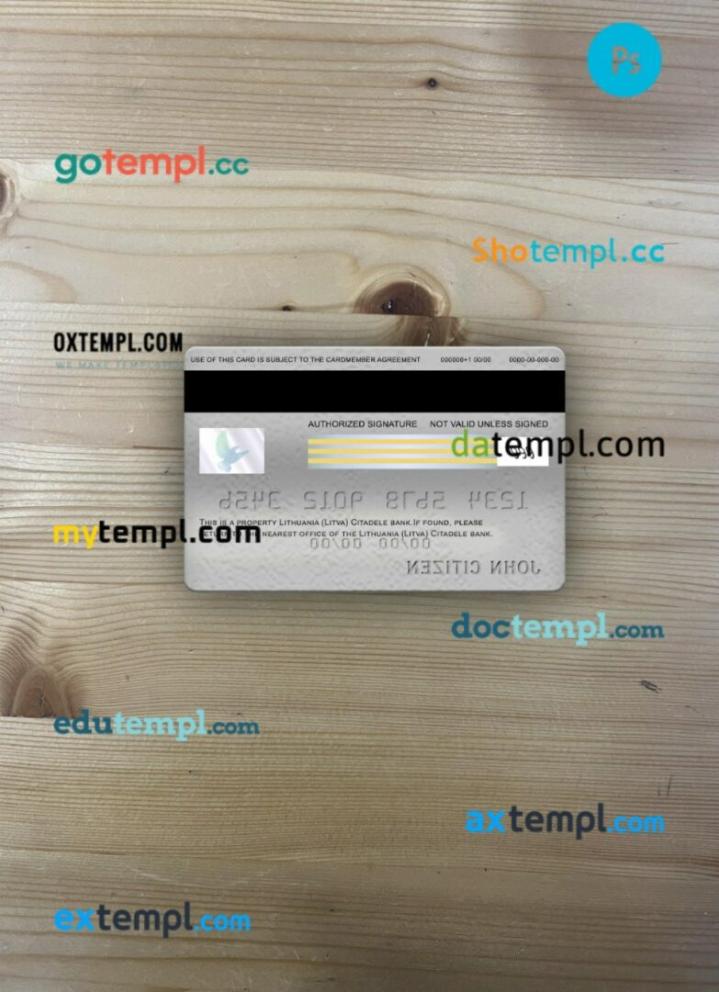 Lithuania (Litva) Citadele bank visa electron card PSD scan and photo-realistic snapshot, 2 in 1