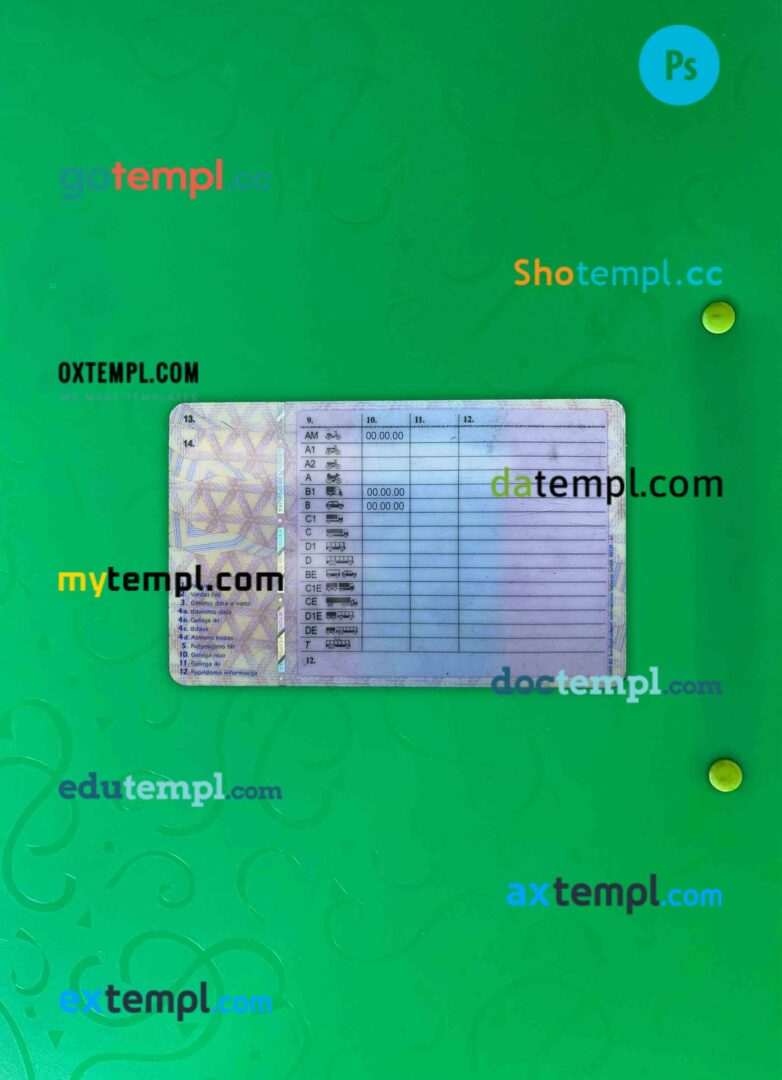 Litva (Lithuania) driving license PSD files, scan look and photographed ...