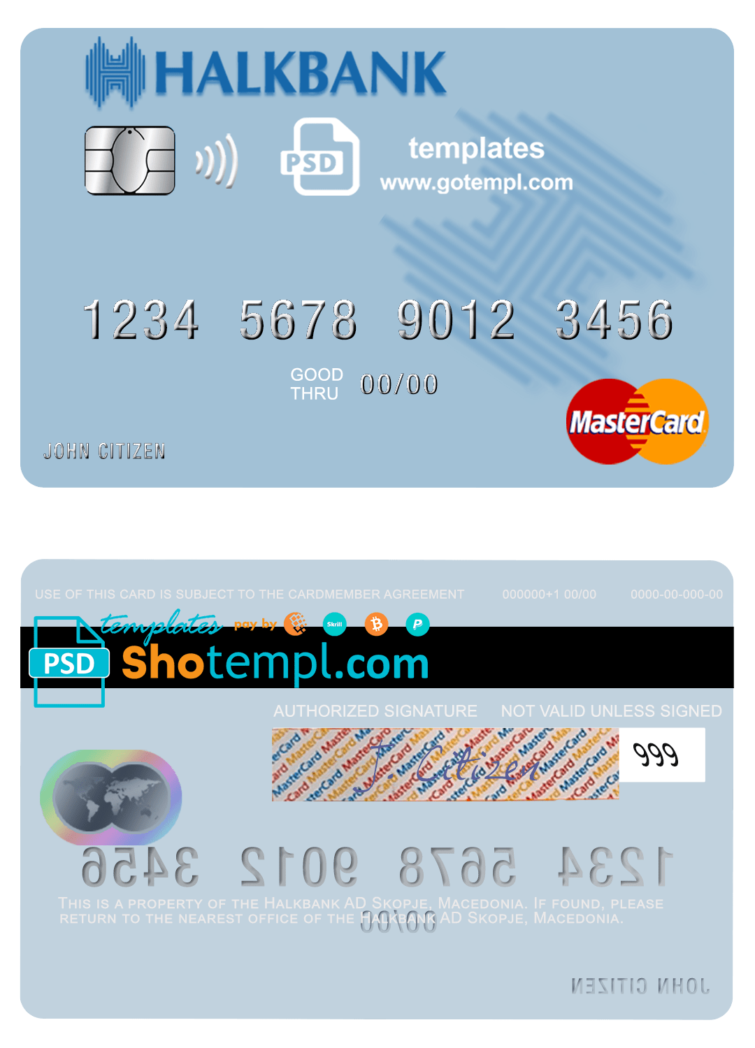 Macedonia Halkbank AD Skopje mastercard credit card template in PSD format