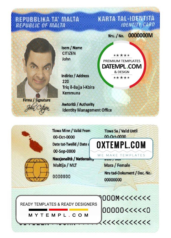 Malta ID template in PSD format, fully editable