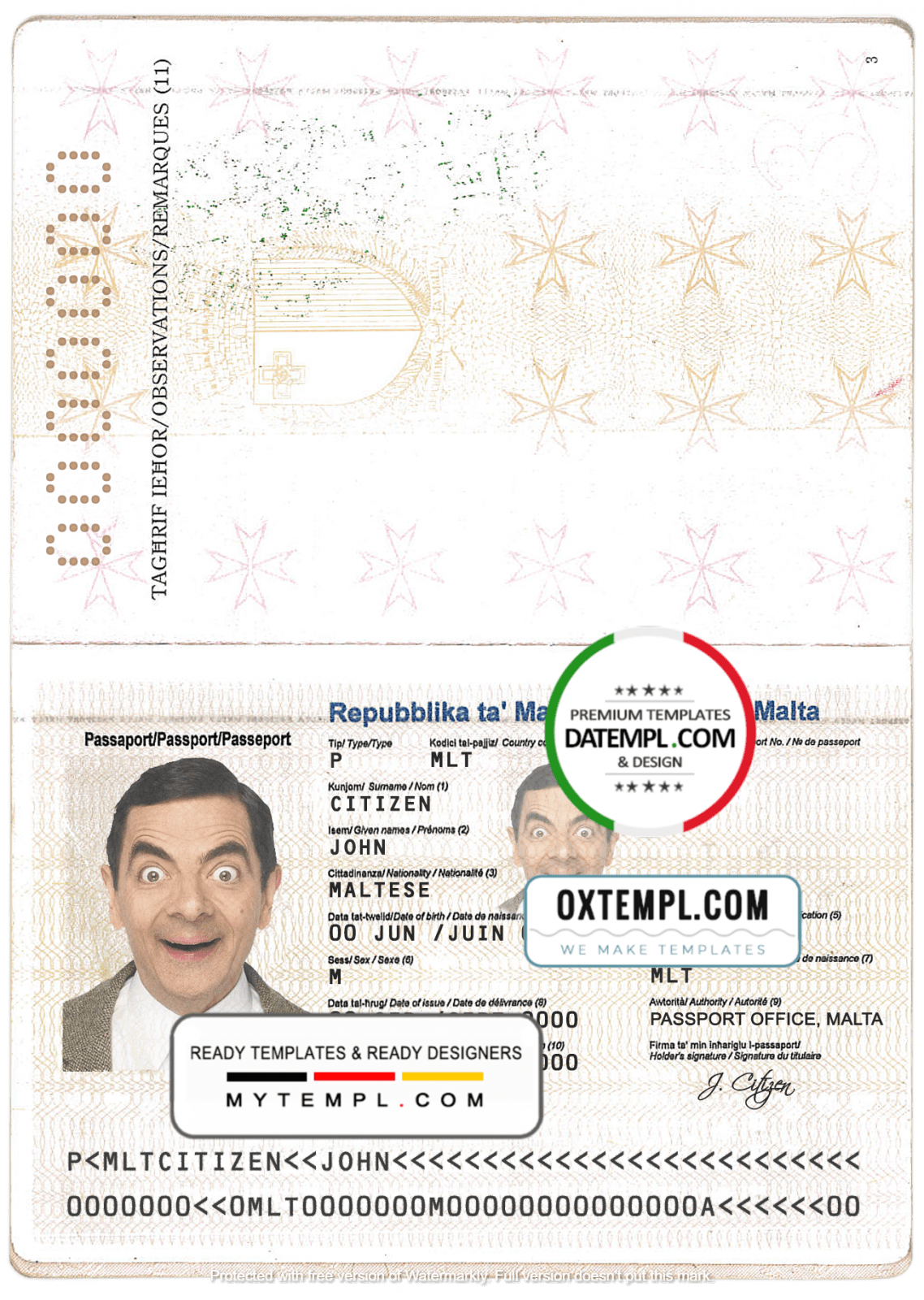 Malta passport template in PSD format