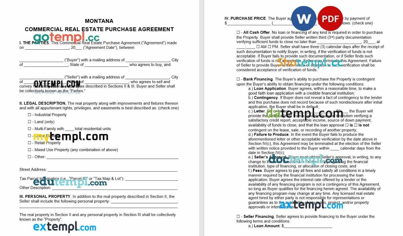 free Montana commercial real estate purchase agreement template, Word ...