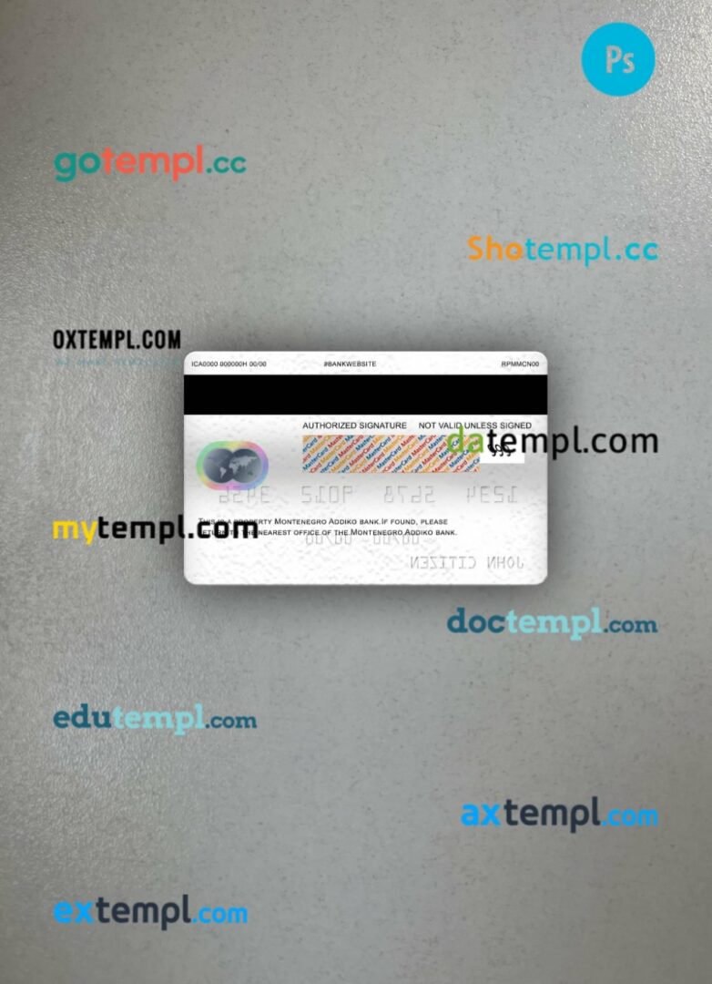 Montenegro Addiko Bank mastercard PSD scan and photo taken image, 2 in 1