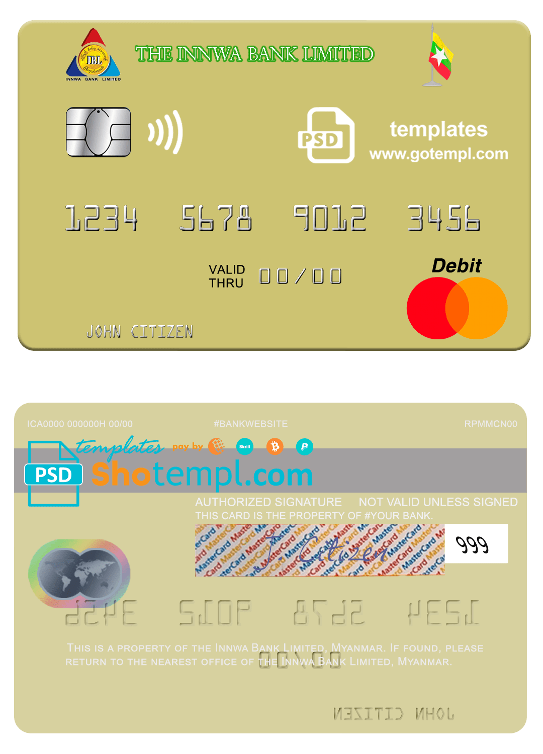 Myanmar Innwa Bank Limited mastercard, fully editable template in PSD ...