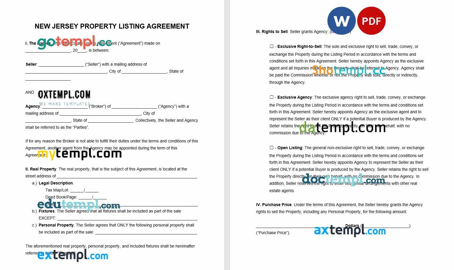 free New Jersey real estate listing agreement template, Word and PDF format