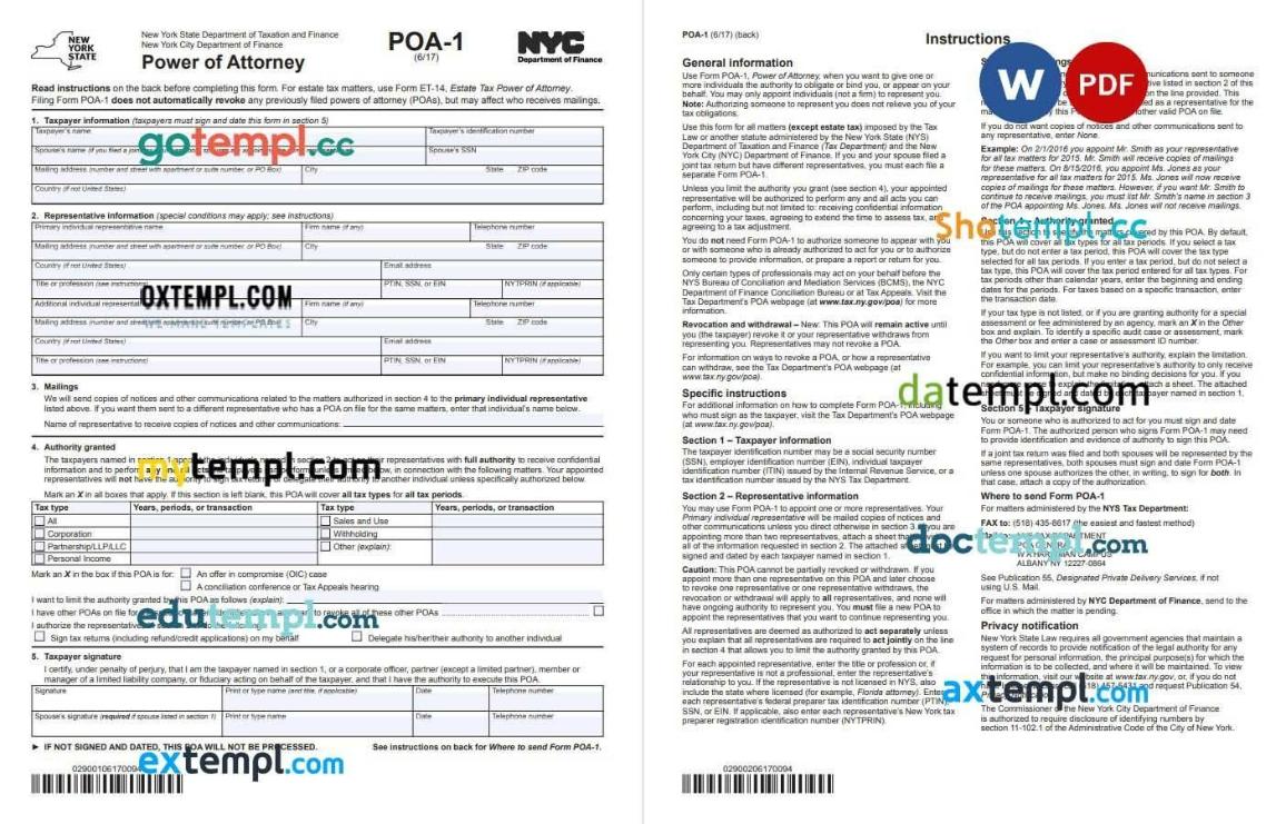 New York Tax Power of Attorney example, fully editable