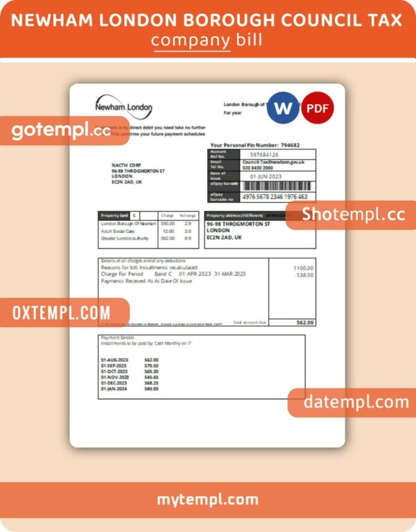 Newham London Borough Council tax business bill utility, Word and PDF ...