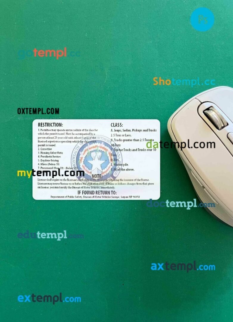 Northern Mariana Islands Saipan driving license PSD files, scan look ...