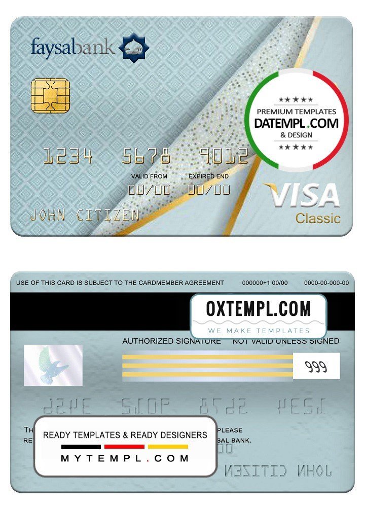 Pakistan Faysal bank visa classic card, fully editable template in PSD ...