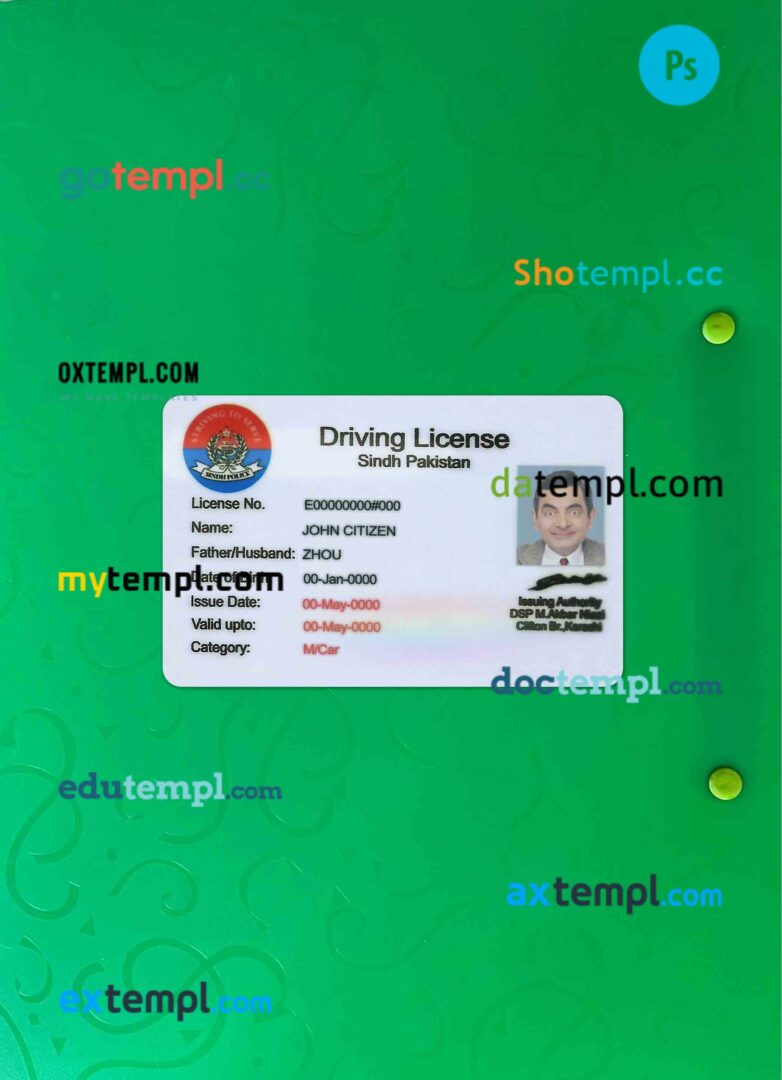 Pakistan Sindh province driving license editable PSD files, scan look ...