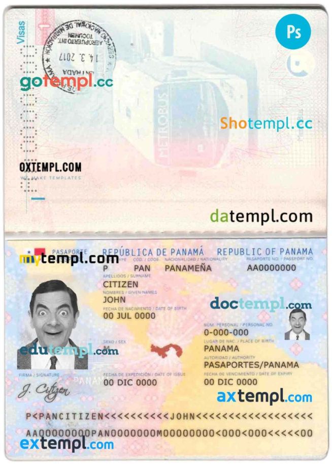 Panama passport PSDs, editable scan and photograghed picture template ...