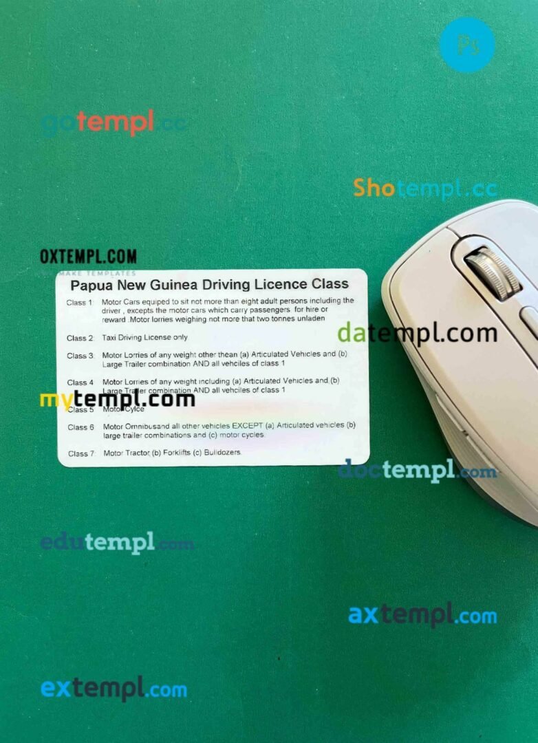 Papua New Guinea driving license editable PSD files, scan look and ...