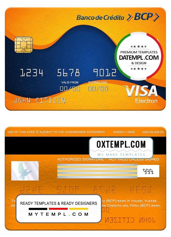Peru Banco de Credito del Peru (BCP) bank visa electron card, fully ...