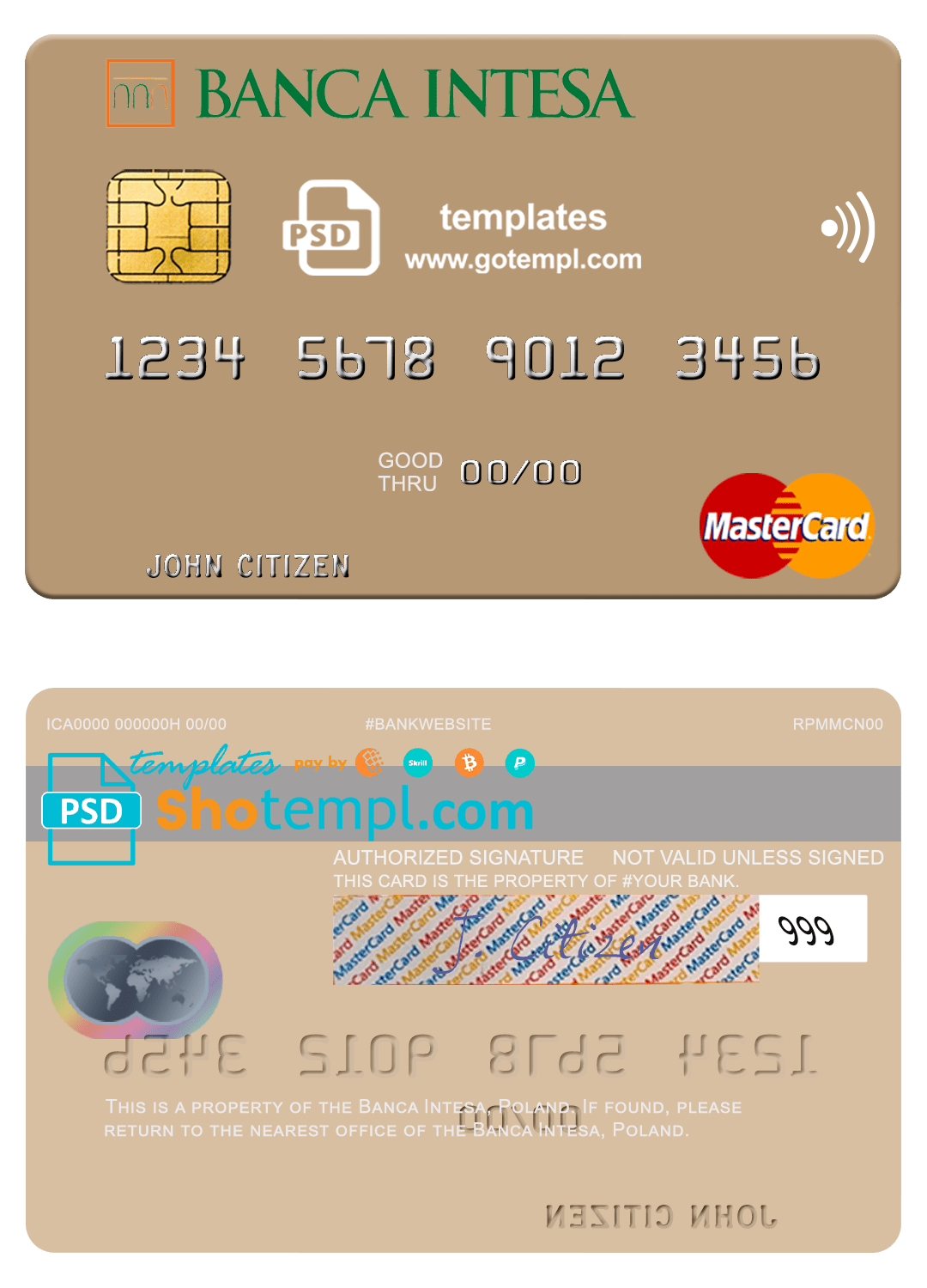 Poland Banca Intesa mastercard, fully editable template in PSD format