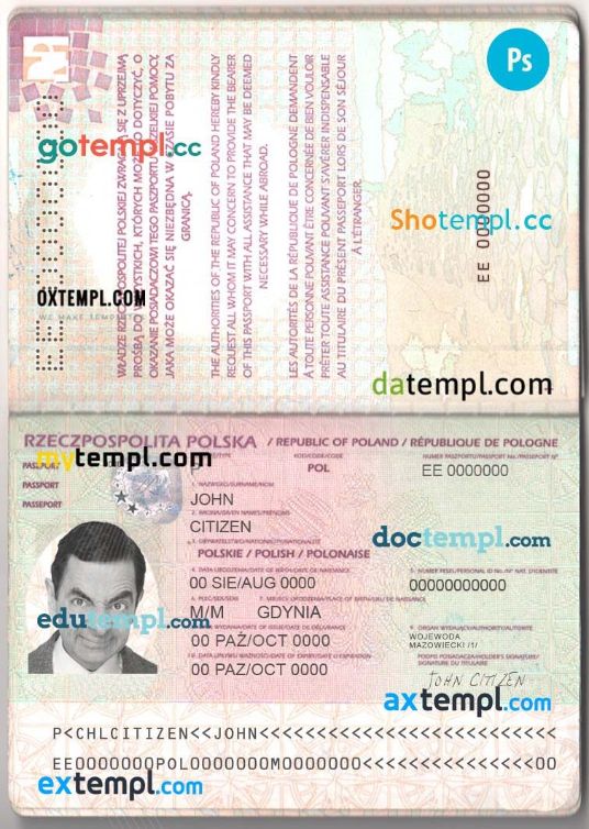 Poland passport PSD files, scan and photograghed image, 2 in 1