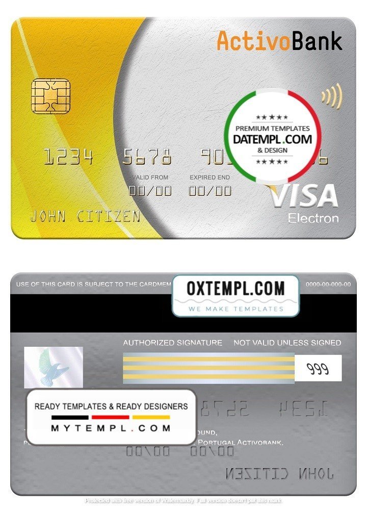 Portugal Activobank S.A. bank visa electron card, fully editable ...