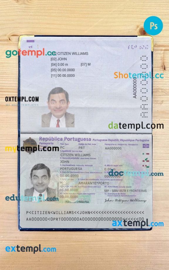 Portugal passport PSD files, editable scan and photo-realistic look ...