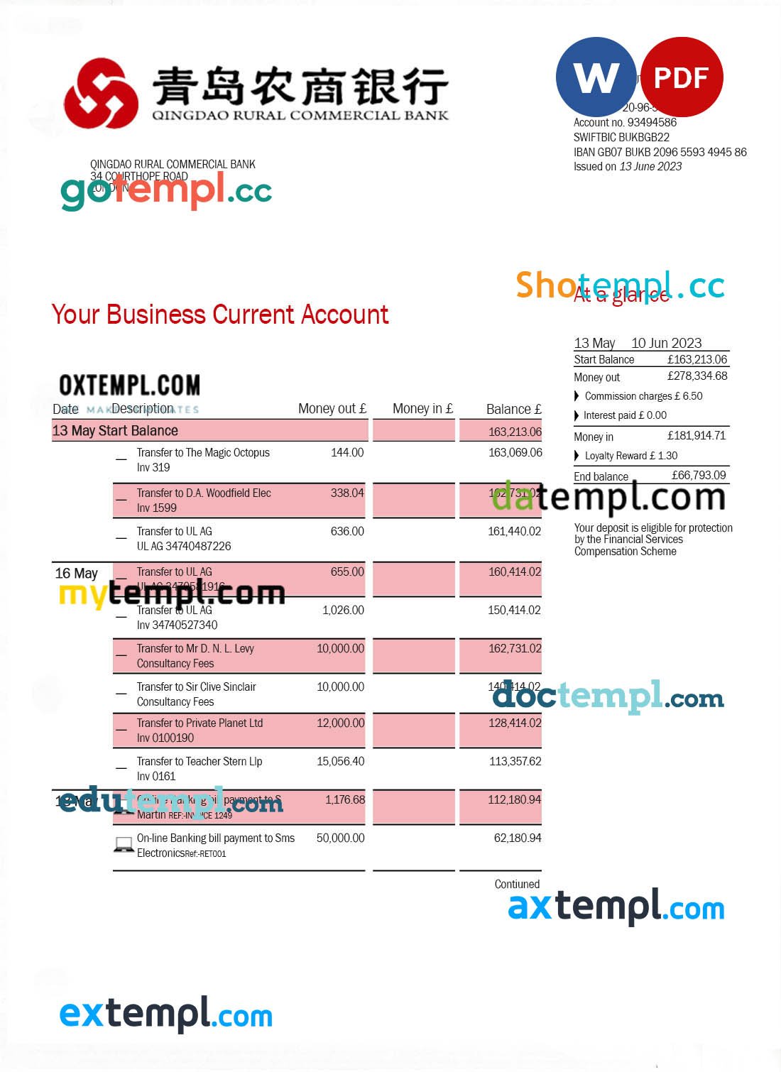 Qingdao Rural Commercial Bank organization account statement Word and ...