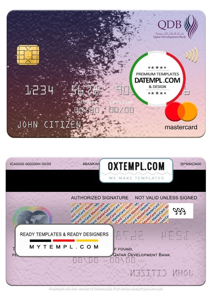 Qatar Development Bank mastercard, fully editable template in PSD format