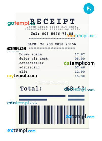 RECEIPT sample PSD template