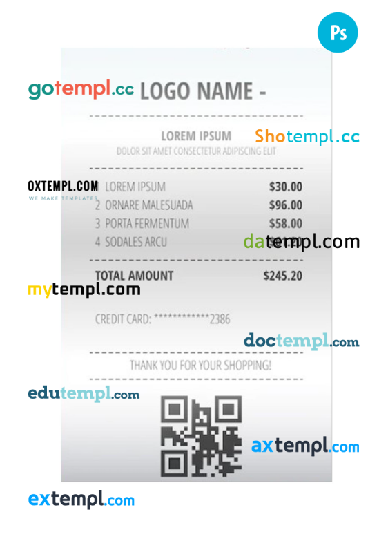 RECEIPT sample template PSD template